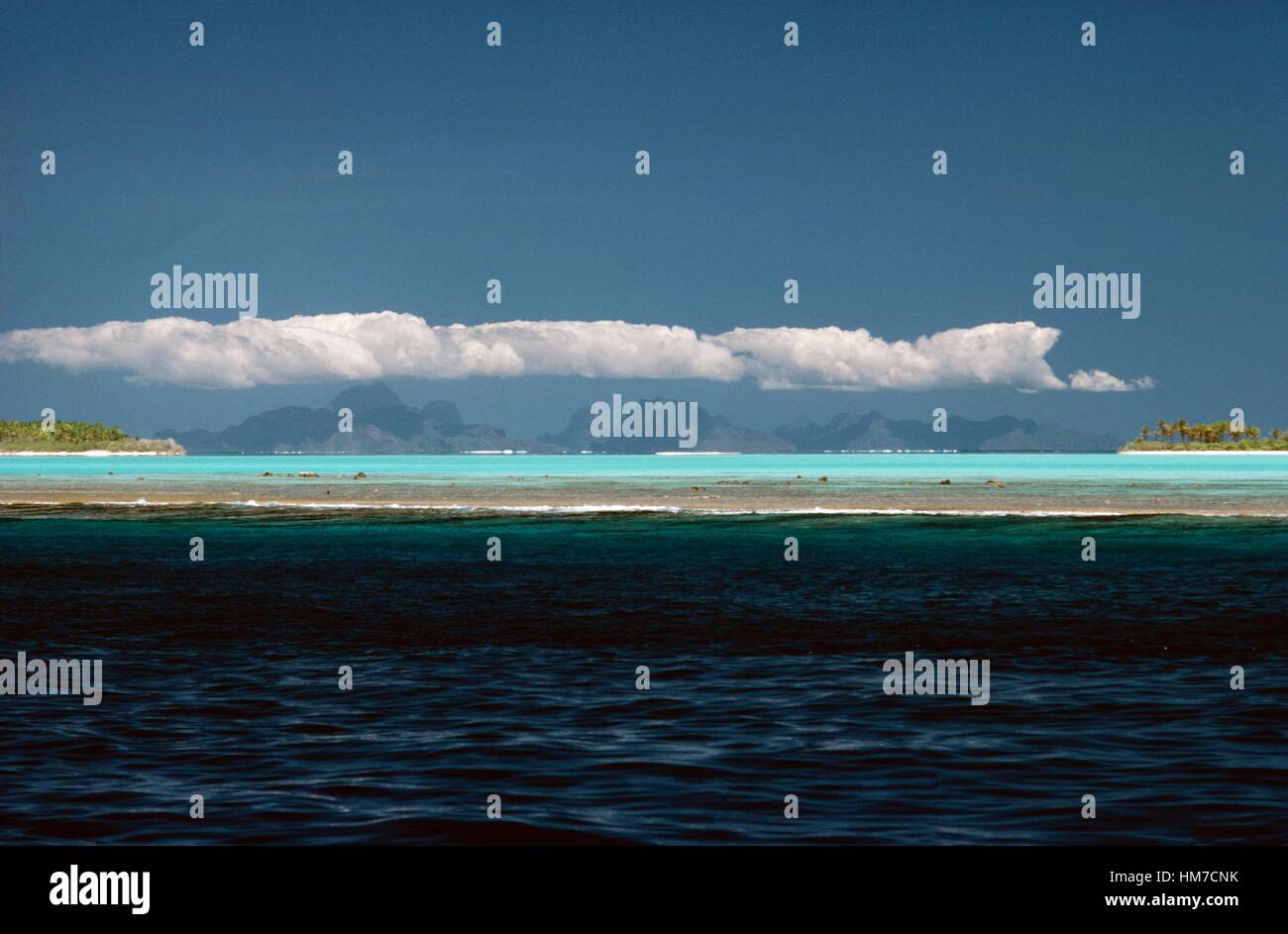 Tetiaro atoll, with Tahiti and Mo'orea in the background, Society ...
