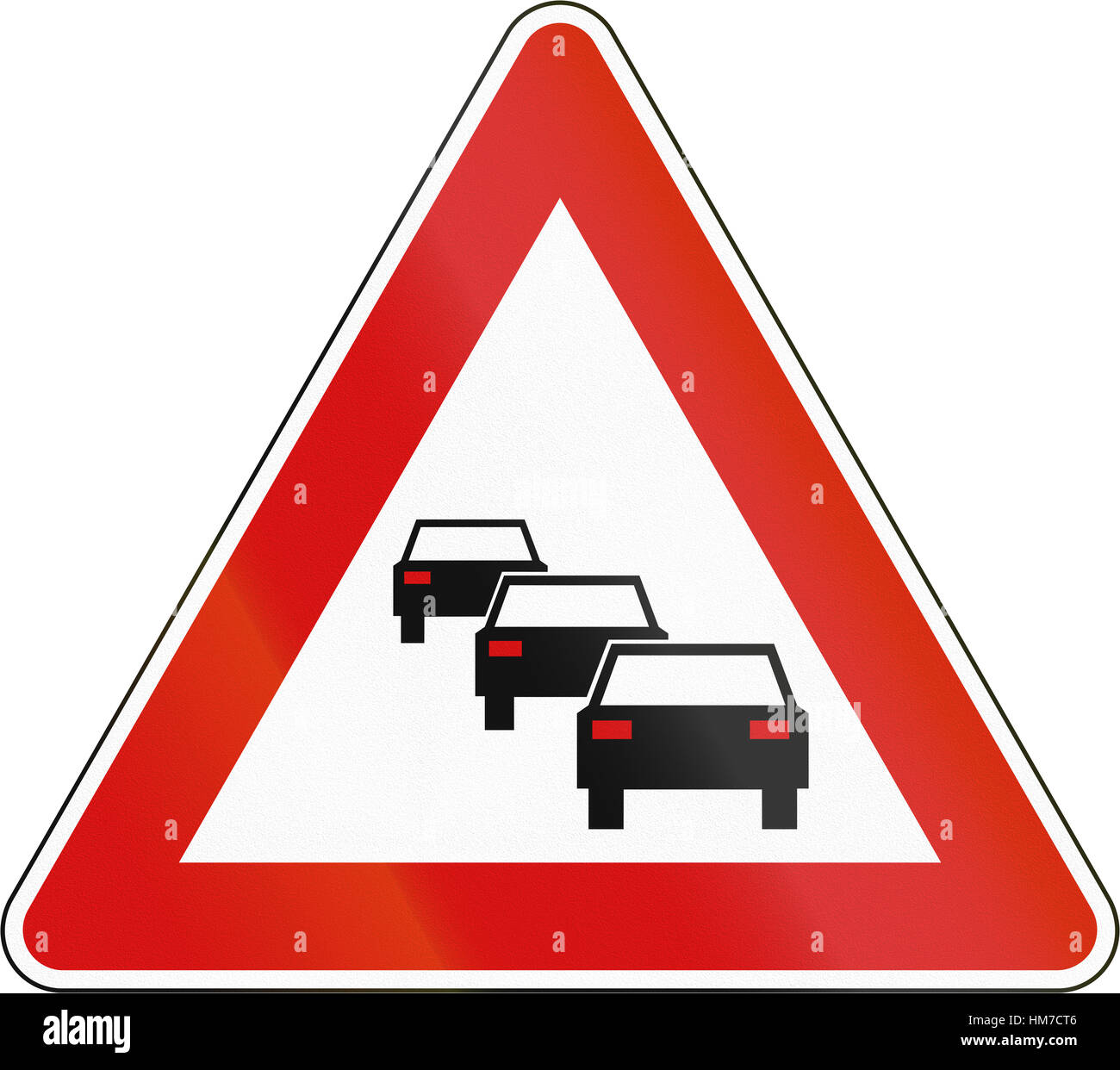 Slovenian road warning sign - Queues likely Stock Photo - Alamy