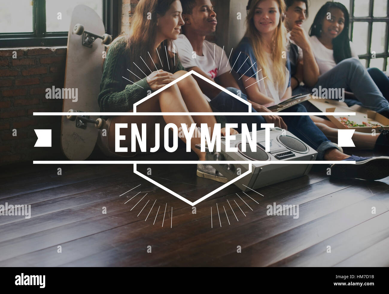 Enjoyment Vintage Vector Graphic Concept Stock Photo - Alamy