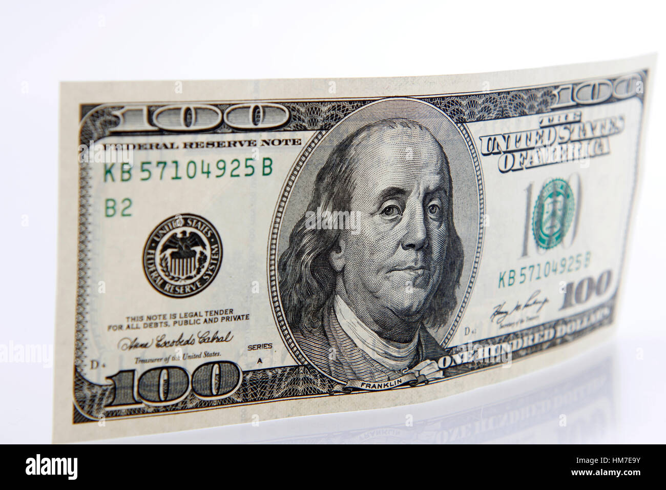 Benjamin Franklin on one hundred dollar banknote closeup Stock Photo ...