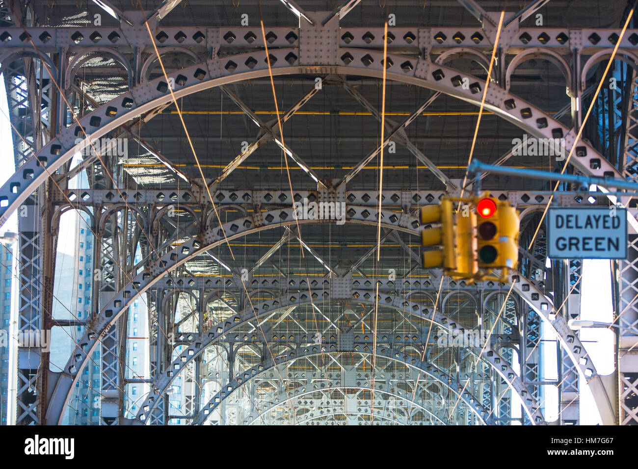 New York City, New York, Road signals under bridge Stock Photo - Alamy