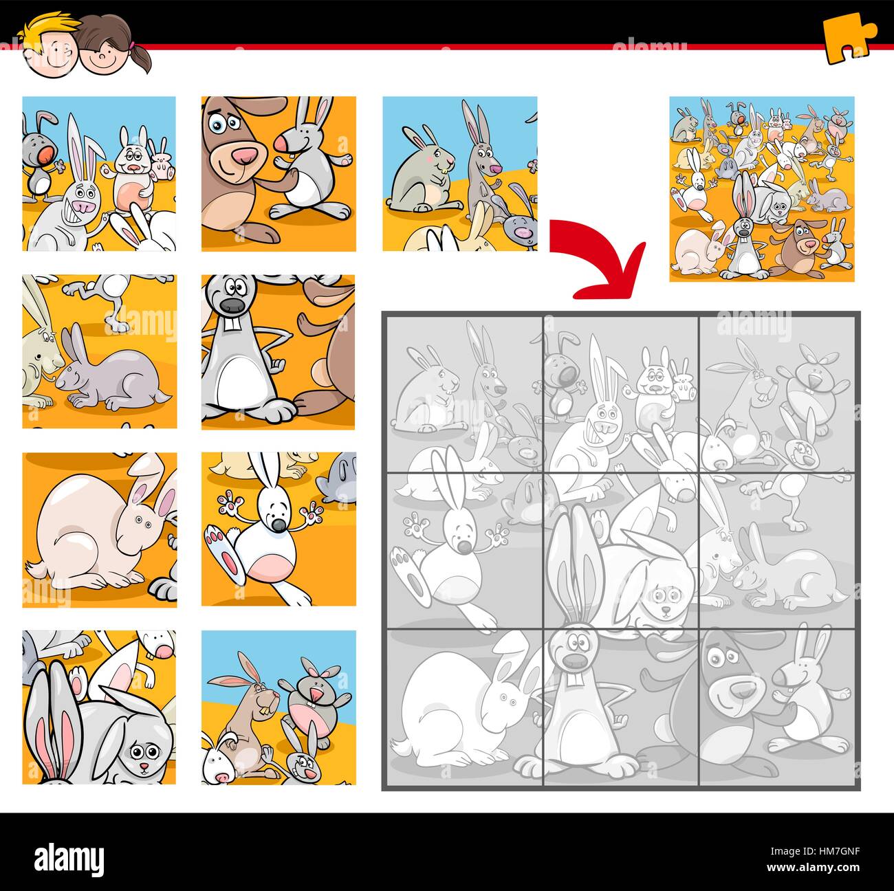 Cartoon Illustration of Education Jigsaw Puzzle Activity for Children ...