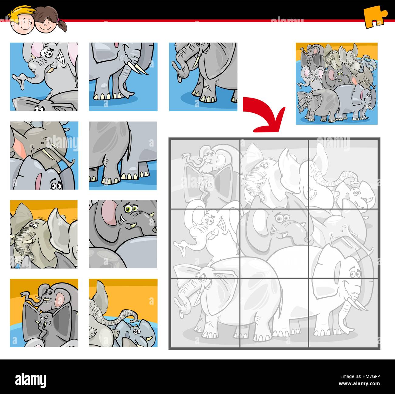 Cartoon Illustration of Education Jigsaw Puzzle Activity for Children ...