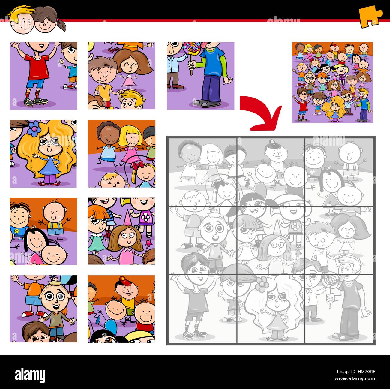 Cartoon Illustration of Education Jigsaw Puzzle Activity for Children ...