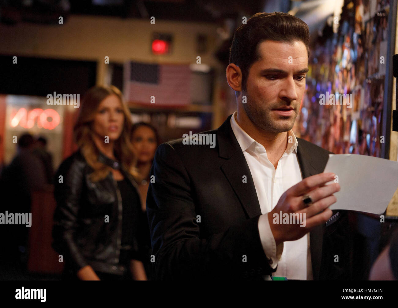 LUCIFER, l-r: Tricia Helfer, Lesley-Ann Brandt, Tom Ellis in 'Love ...
