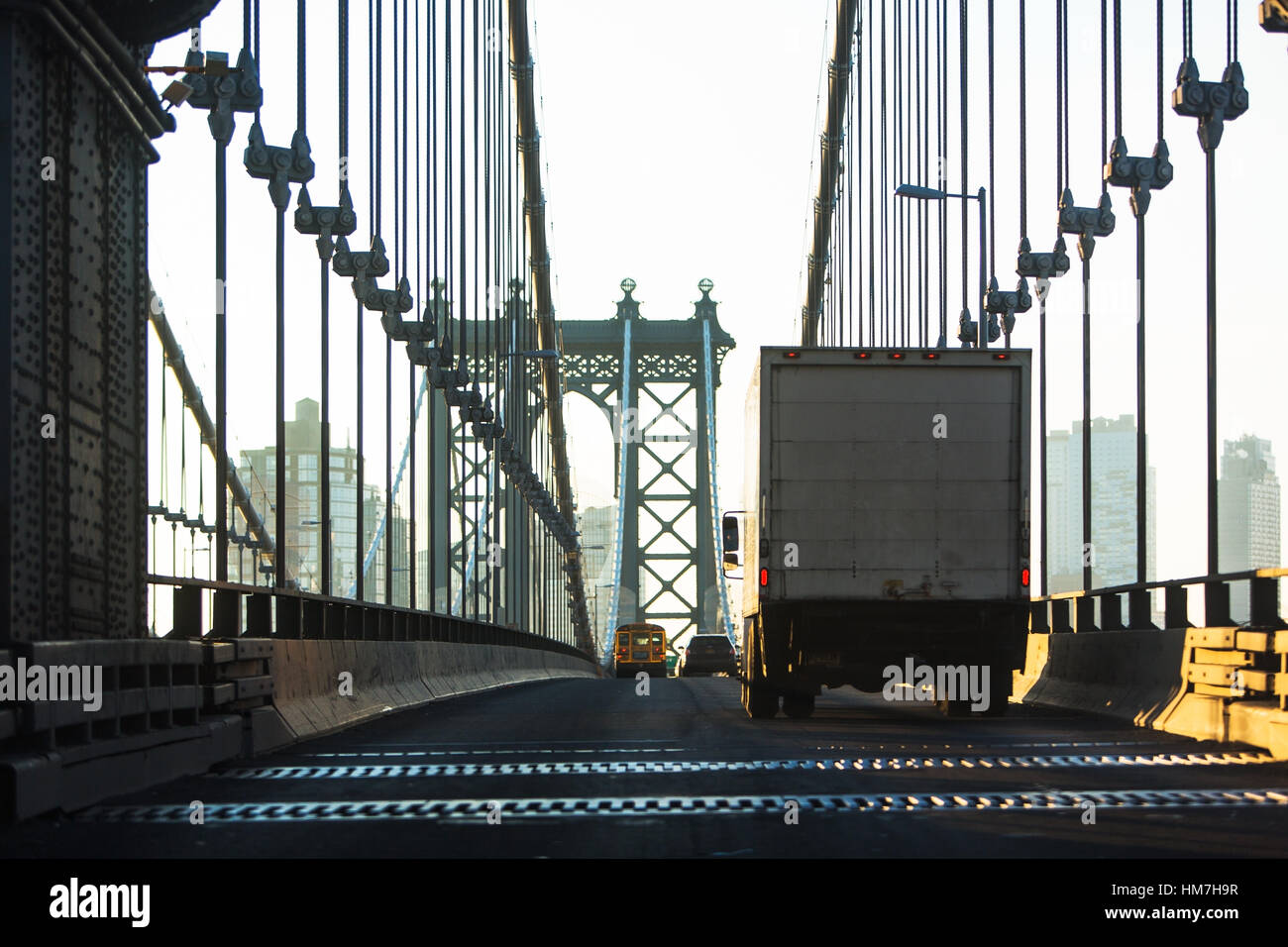 USA, New York, New York City, Semi- truck on Brooklyn Bridge Stock ...