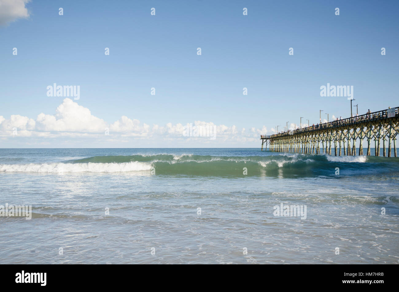USA, North Carolina, Topsail island, Surf City, Seascape with pier ...