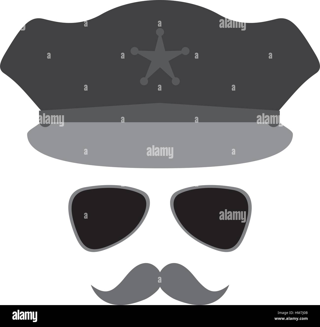 grayscale hat, glasses and mustache police icon vector illustration ...