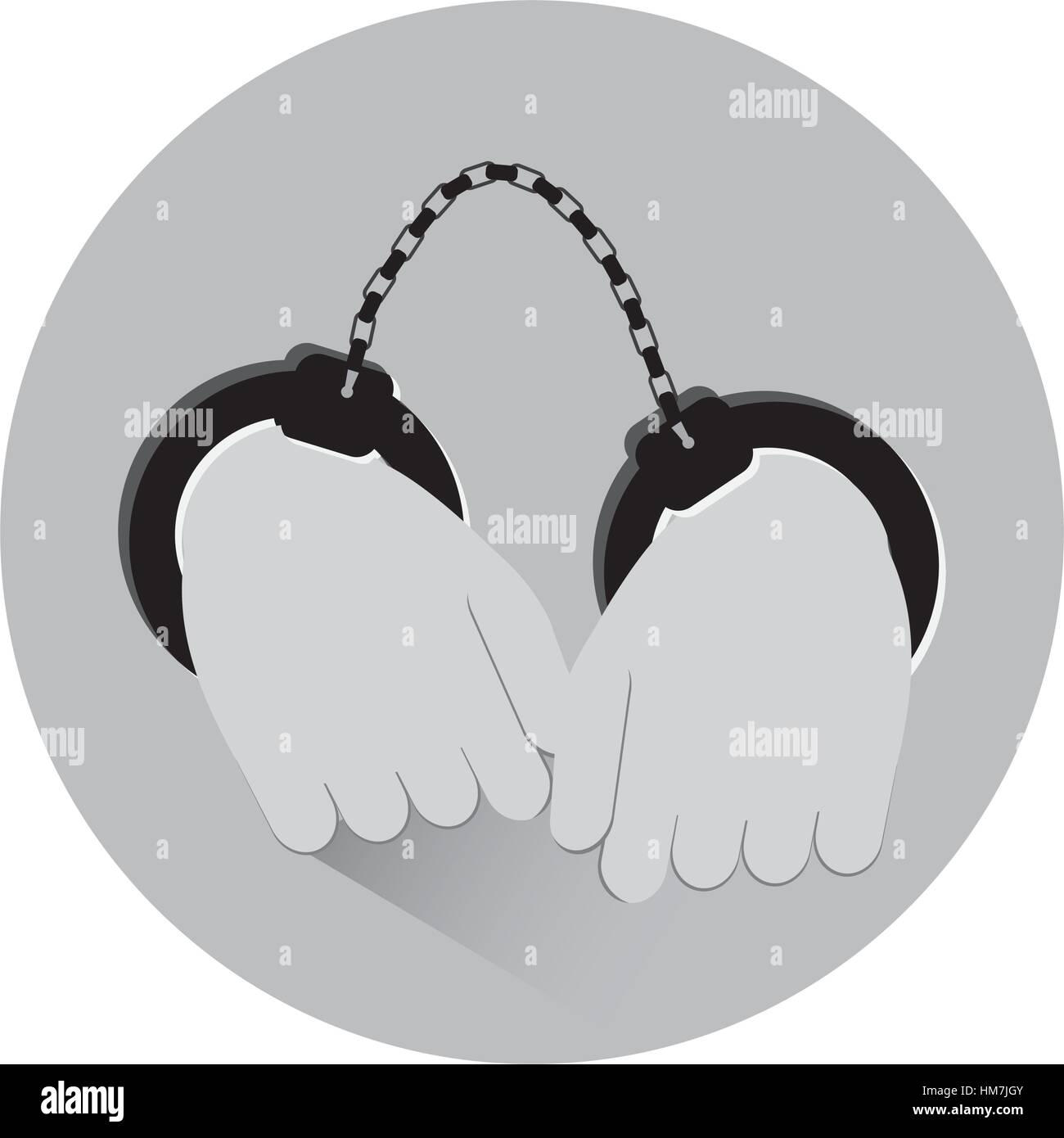 grayscale hand with handcuffs icon image, vector illustration Stock ...