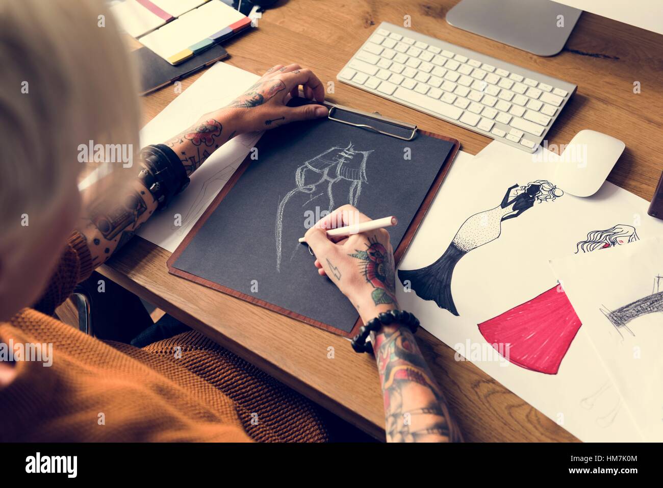 Fashion Designer Sketch Drawing Costume Concept Stock Photo - Alamy