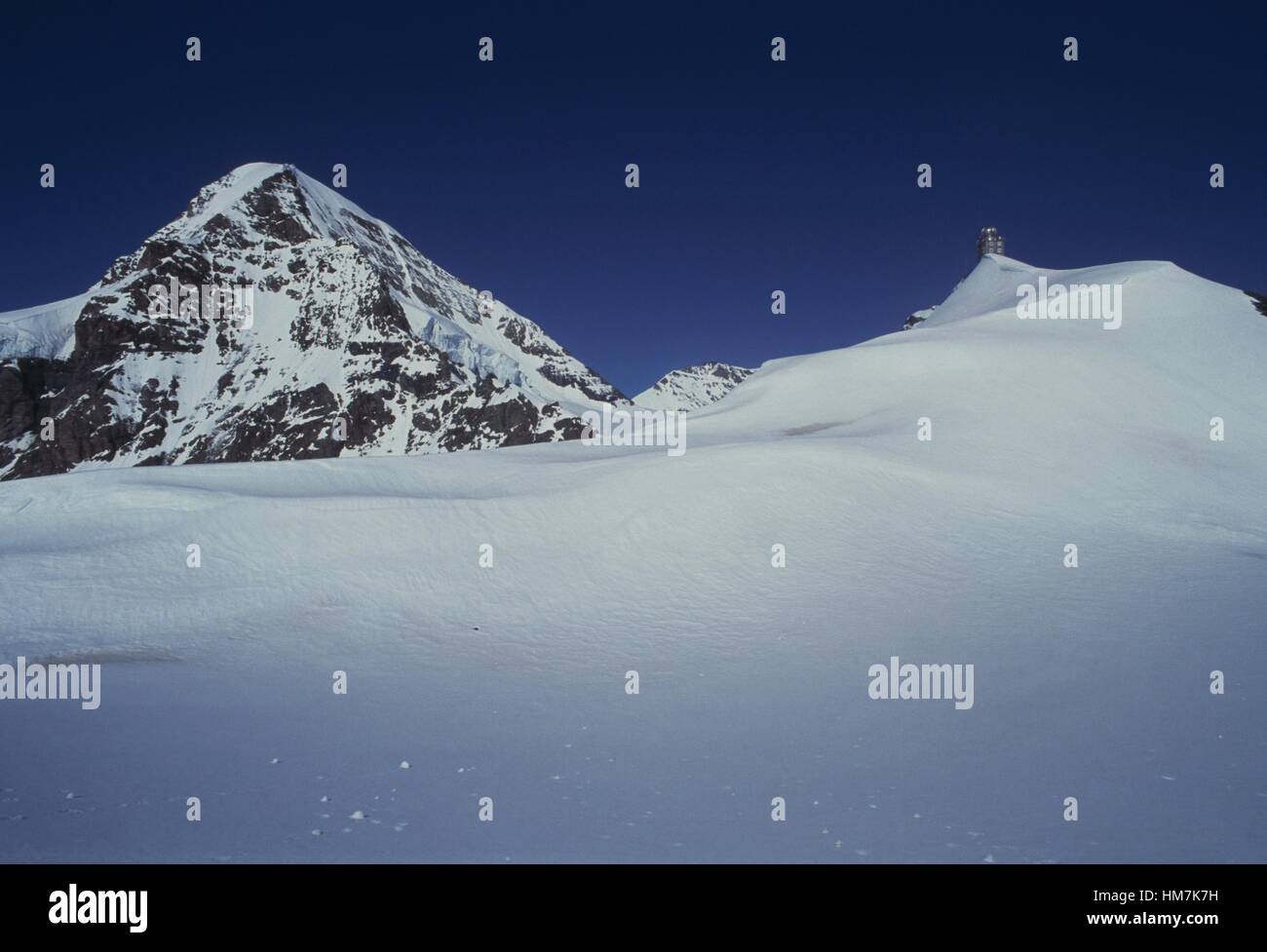 Snow-covered Monch mountain seen from the Jungfraujoch col, Canton of ...