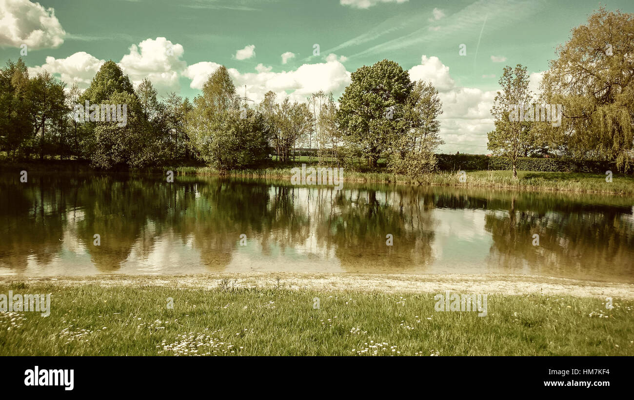 Summer relaxing serene freshwater pond lake, soft focus Stock Photo - Alamy