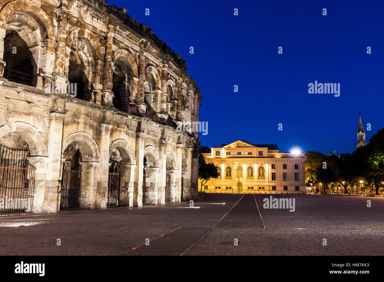 France, Occitanie, Nimes, Arena of Nimes at dusk Stock Photo - Alamy