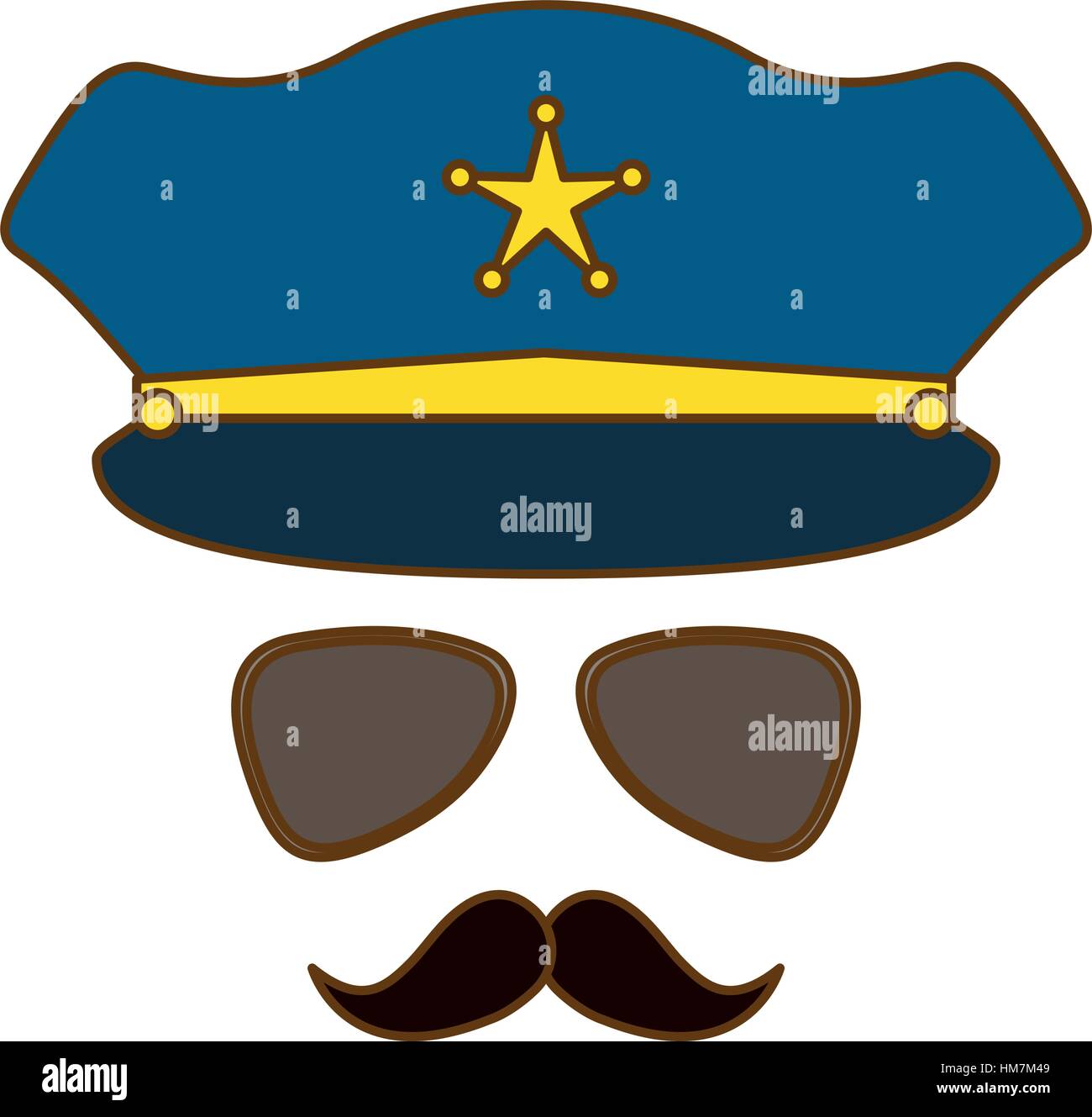 blue hat, glasses and mustache police icon vector illustration Stock ...