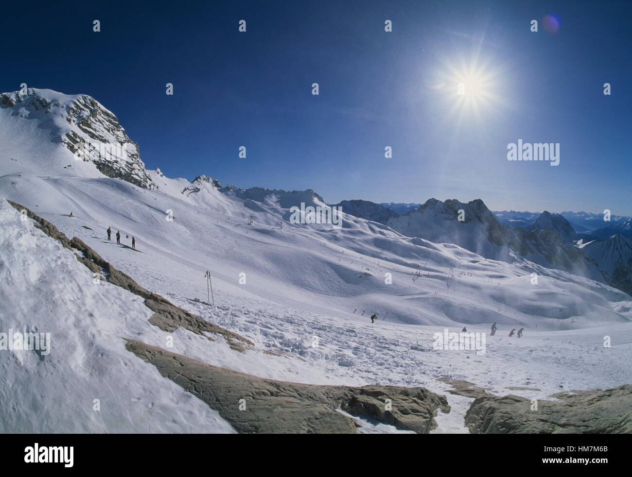 Lifts illuminated by the sun, Bavarian Alps, Bavaria, Germany Stock ...