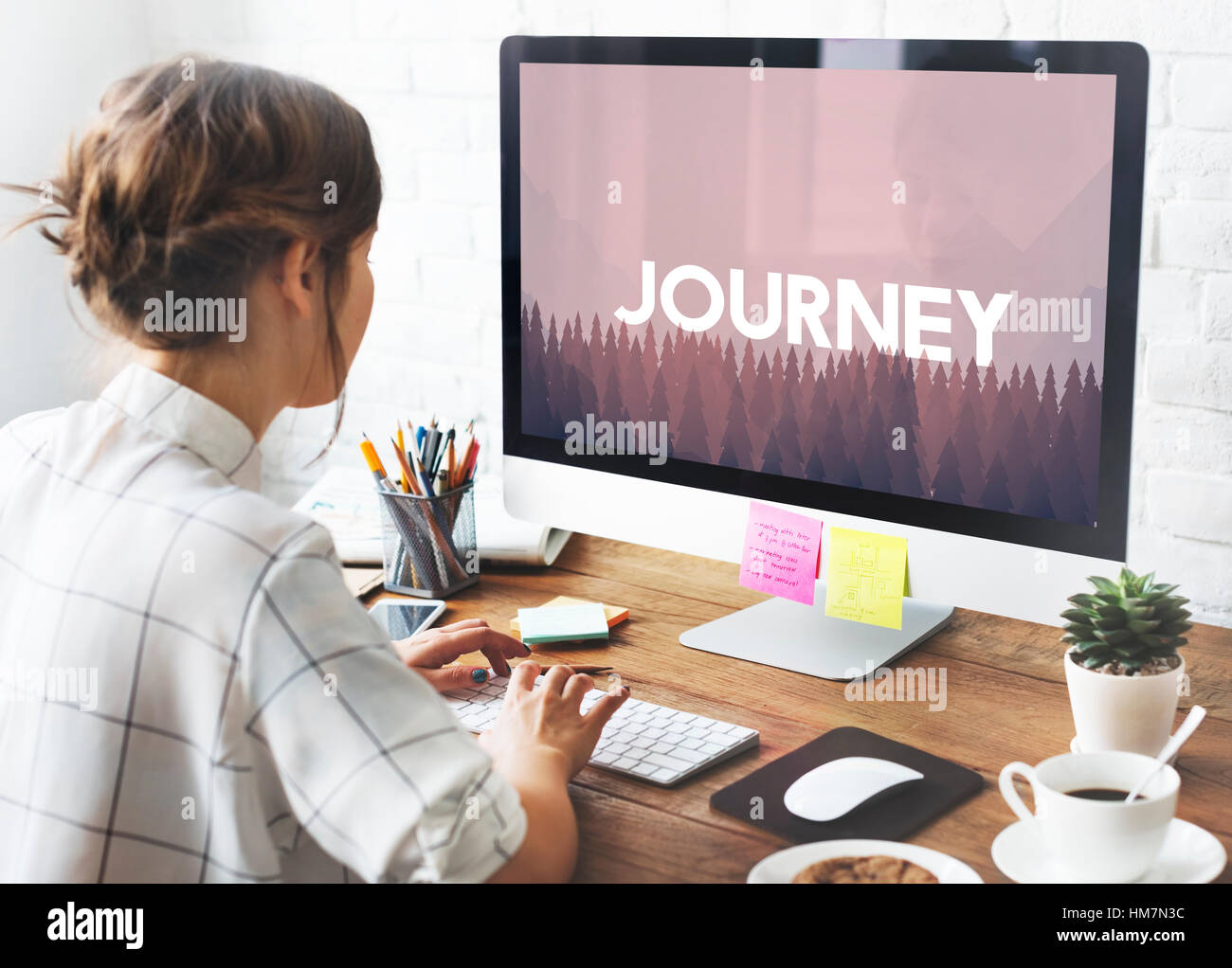 Journey word on nature background with trees Stock Photo - Alamy