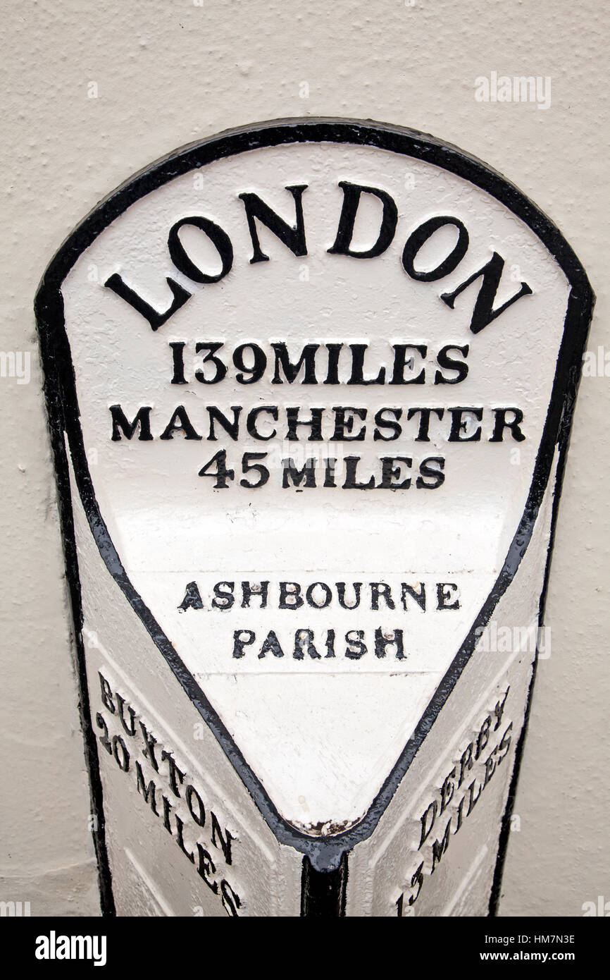 Milestone showing the distance to London Derby Buxton and Manchester ...