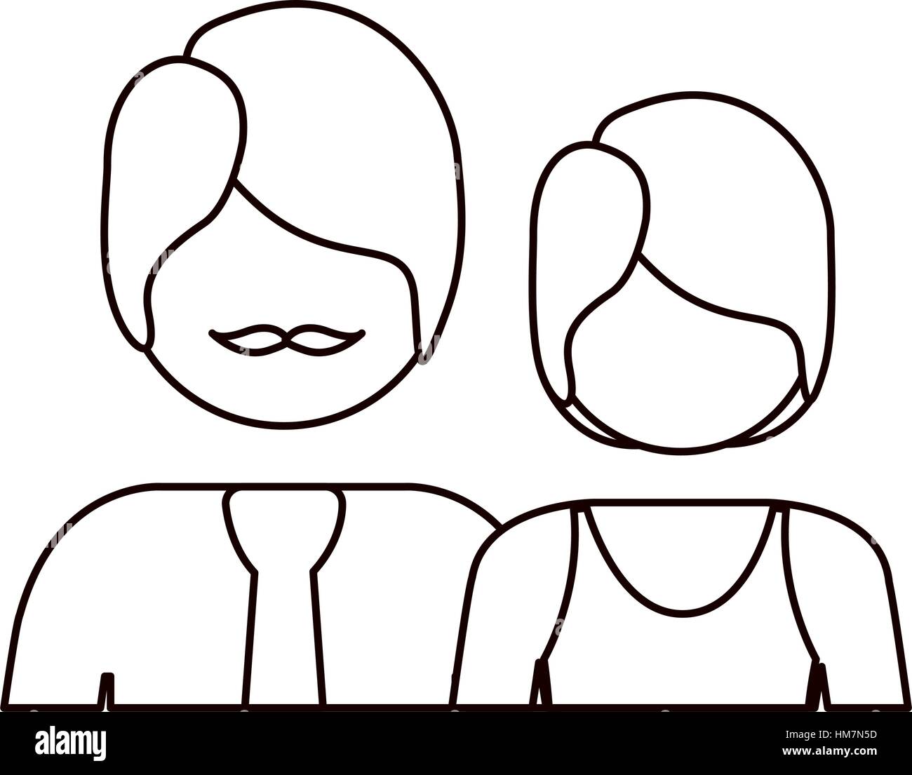 monochrome contour with half body couple without face she short hair ...