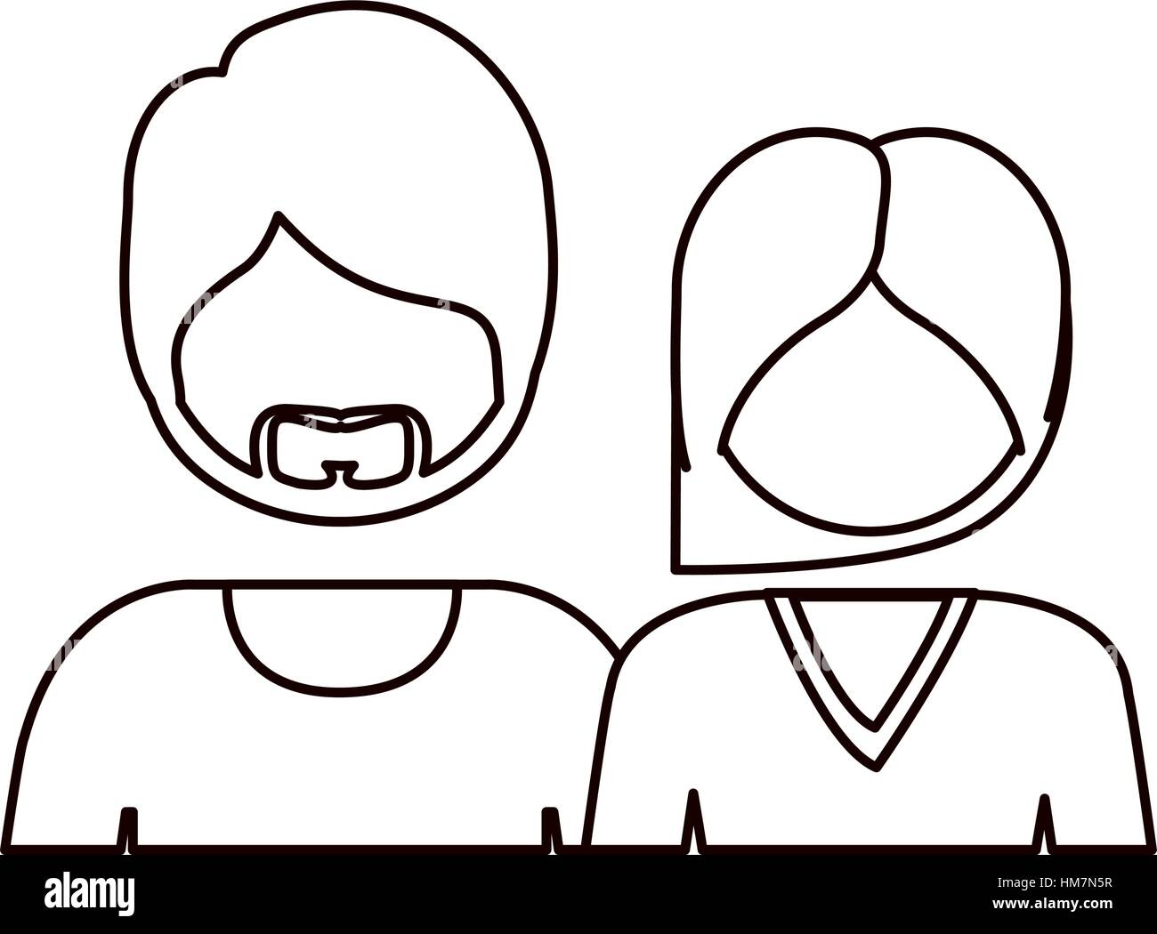 monochrome contour with half body couple without face she long hair and ...
