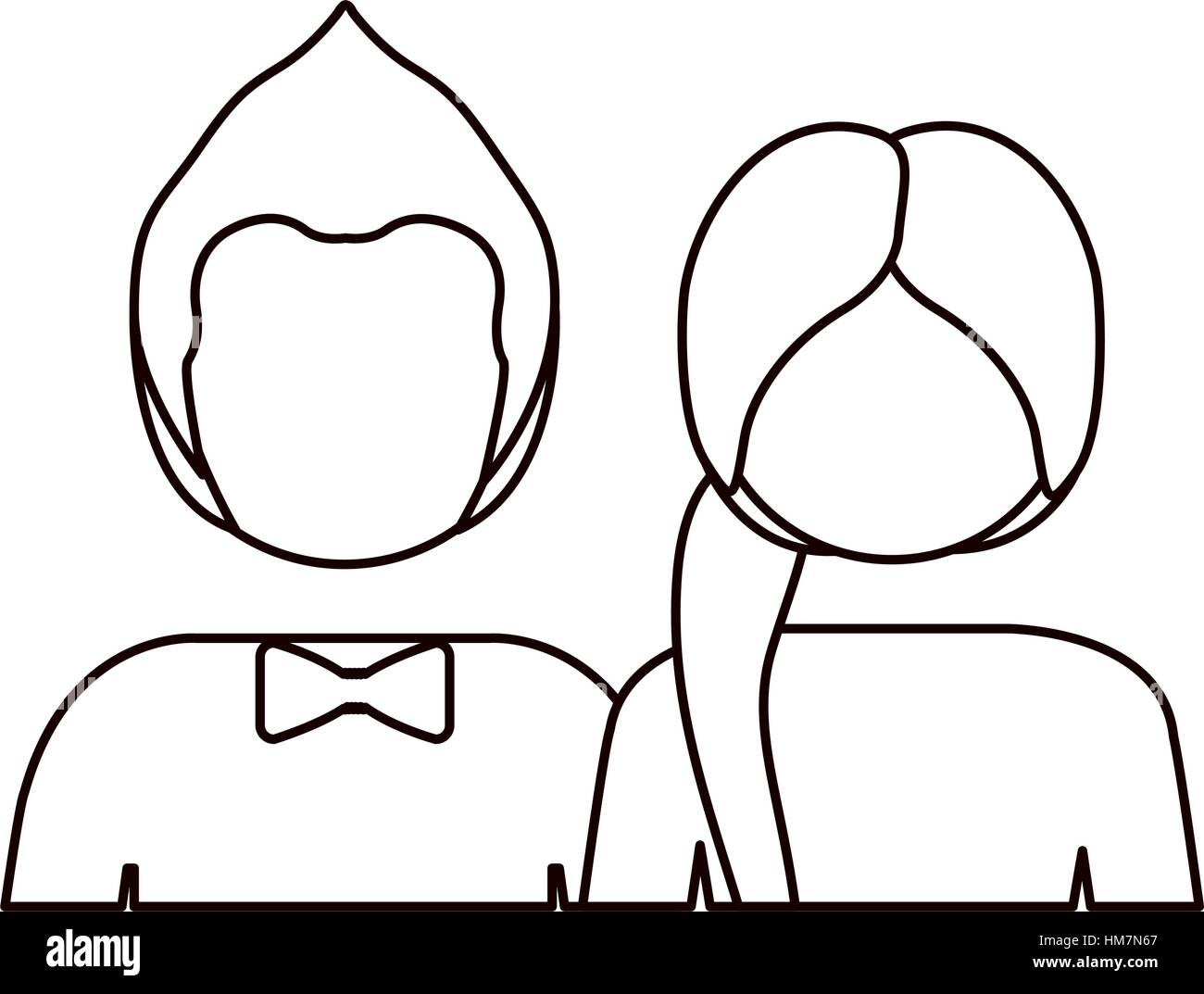 monochrome contour with half body couple without face she ponny tail ...