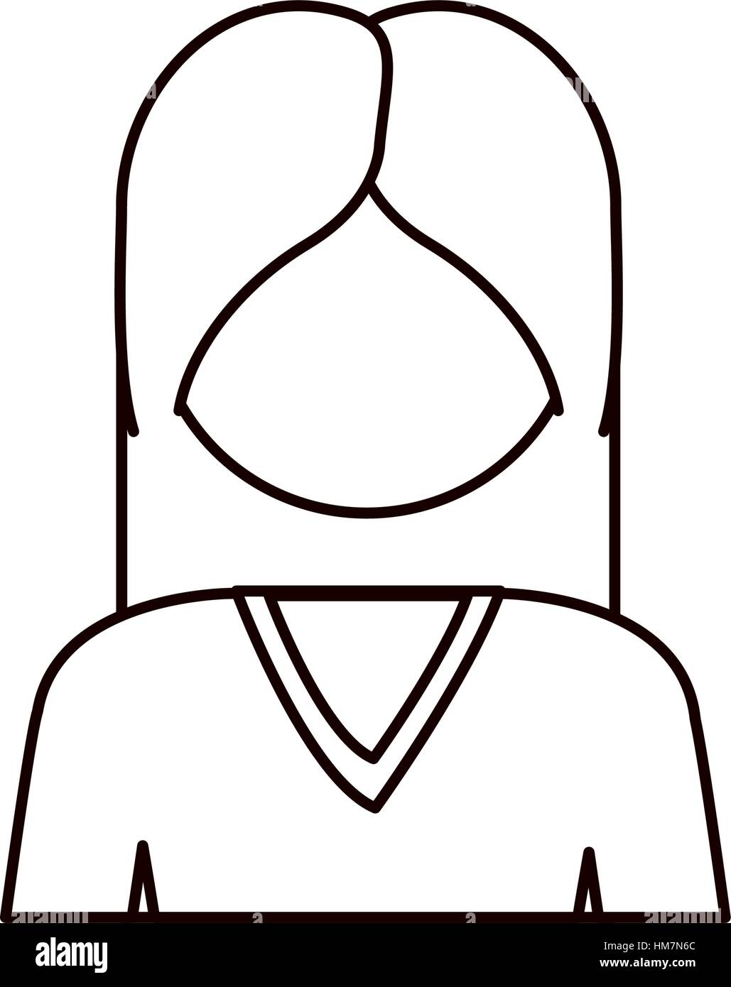 monochrome contour with half body woman with long hair without face ...