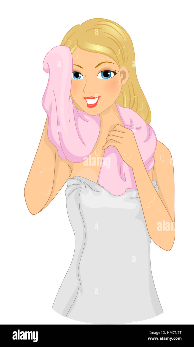 Illustration of a Woman Drying Herself Off After a Bath Stock Photo - Alamy