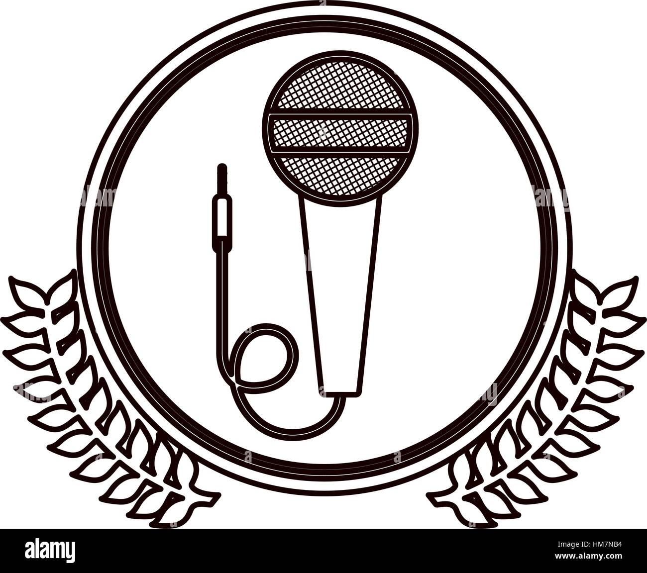 black contour circle with decorative olive branch and microphone vector ...