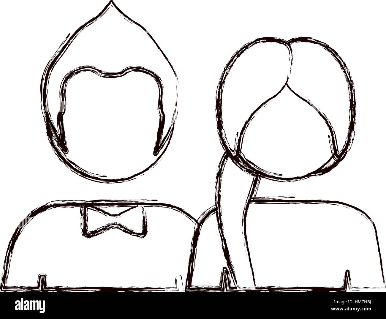 blurred silhouette with half body couple without face she long hair and ...