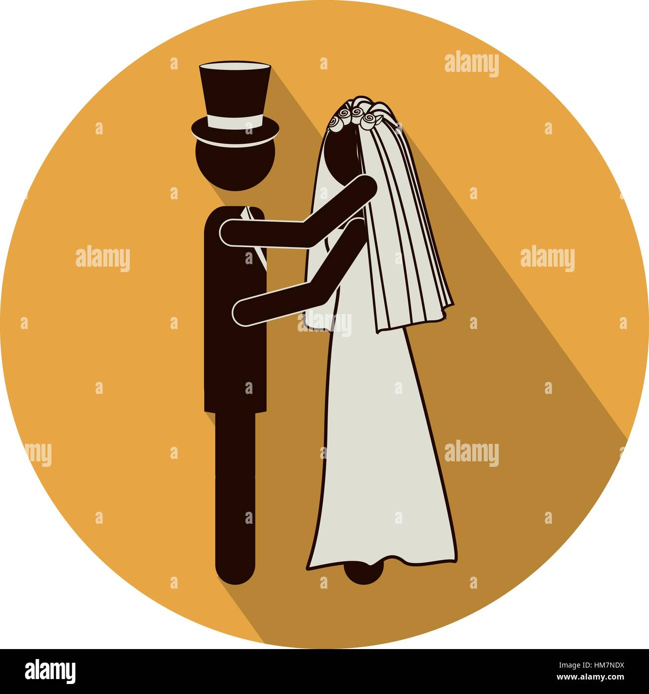 circular shape pictogram of wedding couple embracing with costumes ...
