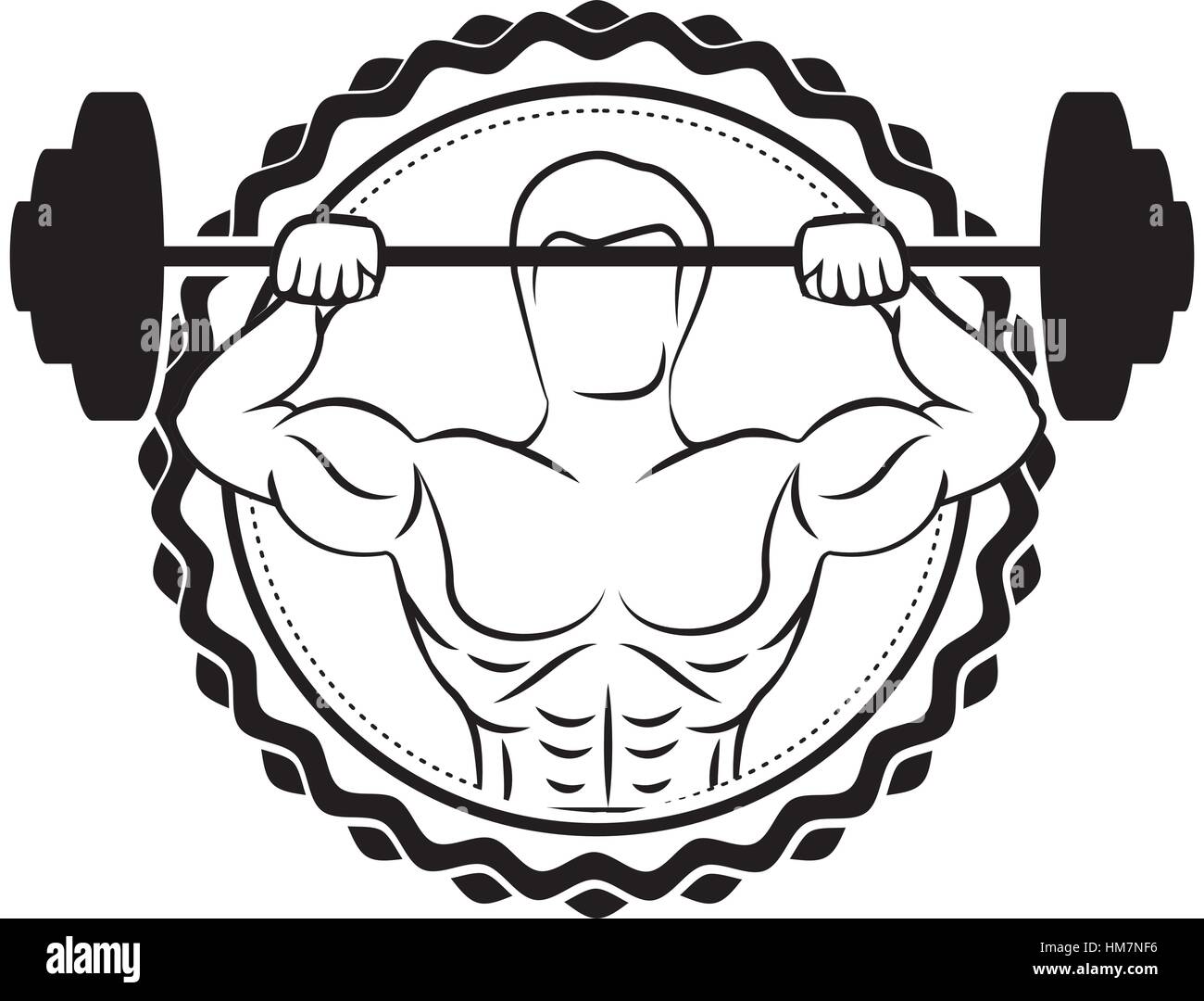 sticker border with silhouette muscle man lifting a disc weights vector ...