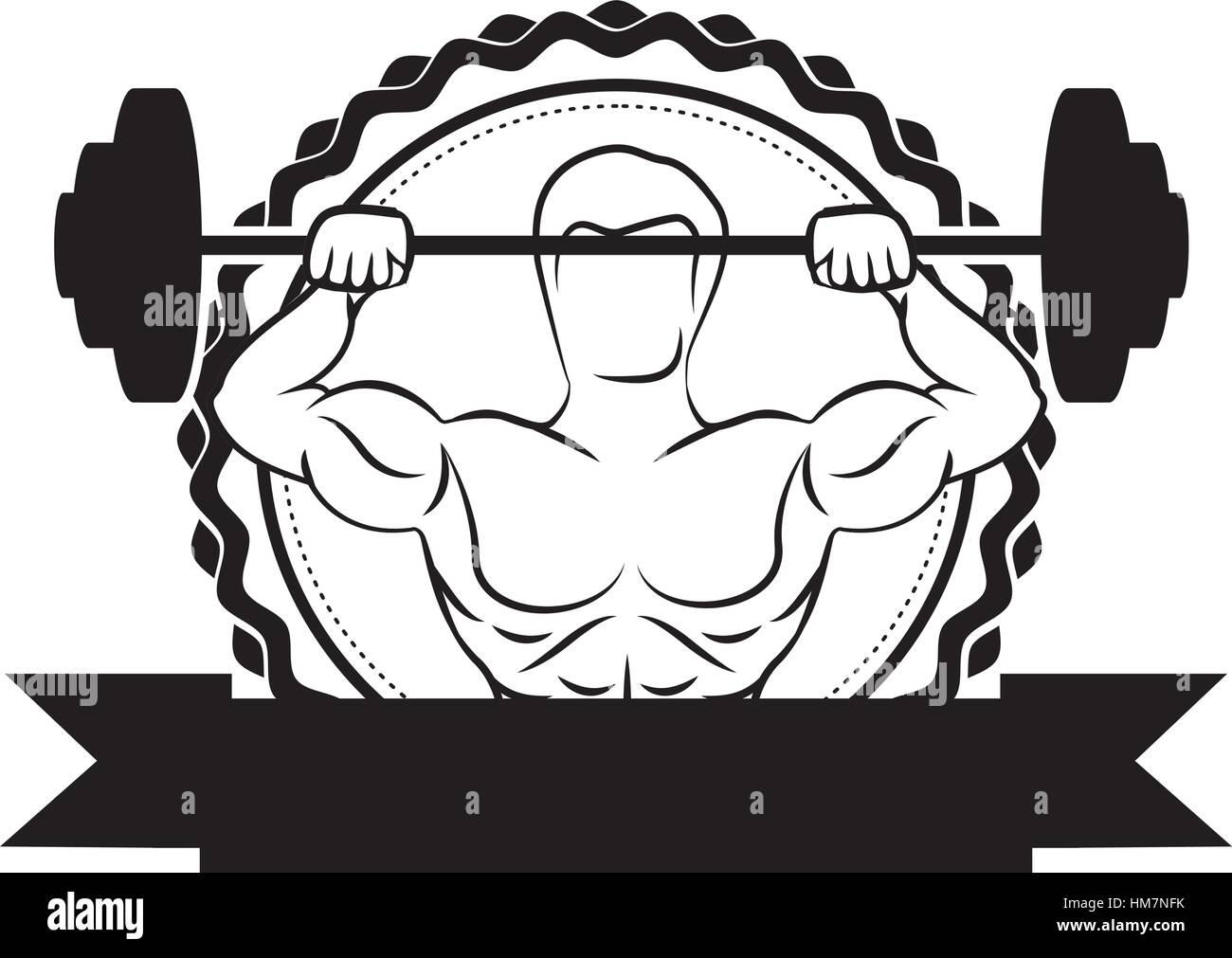 silhouette sticker border with muscle man lifting a disc weights and ...