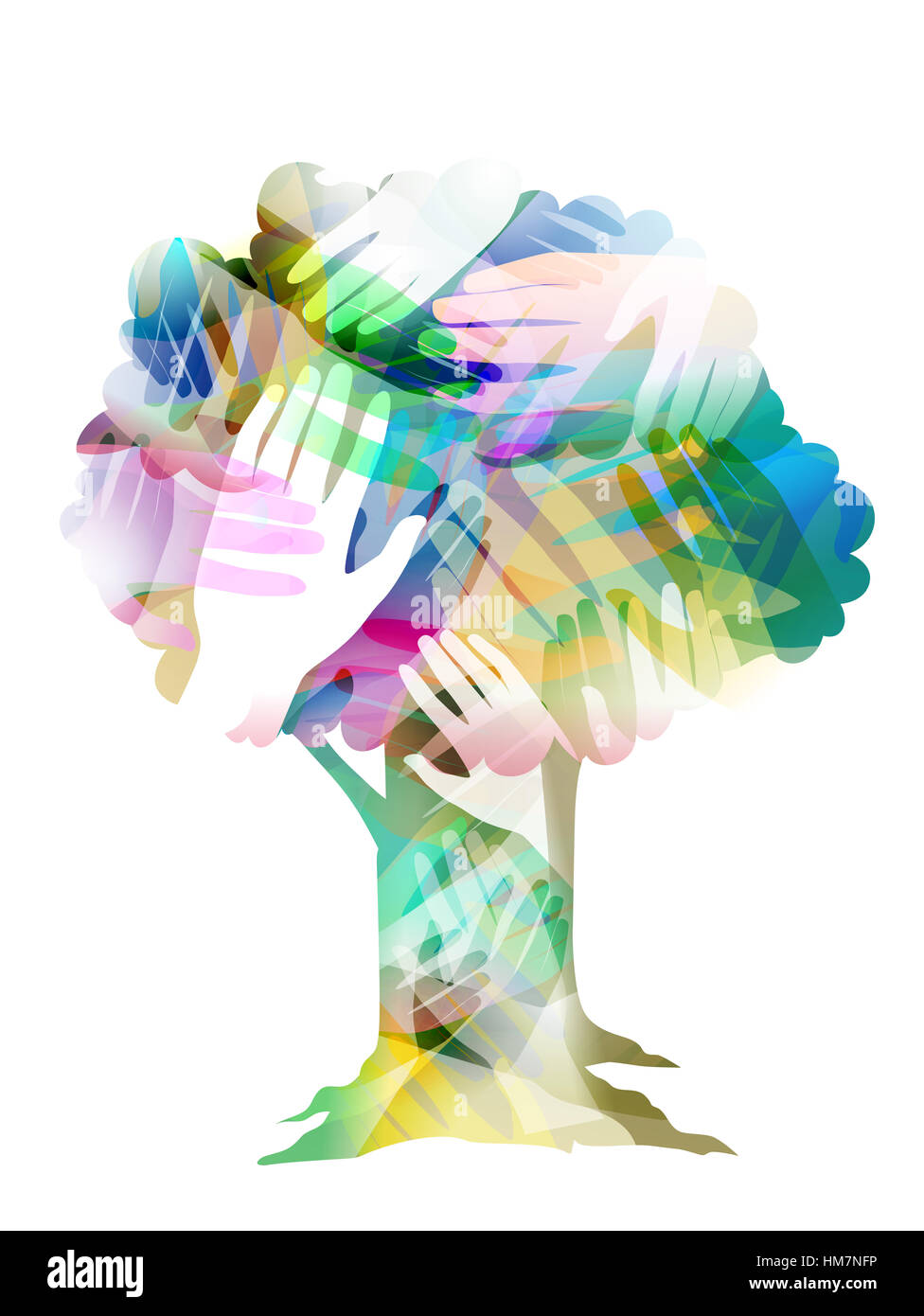 Double Exposure Illustration of Joined Hands Inside a Tree - eps10 ...
