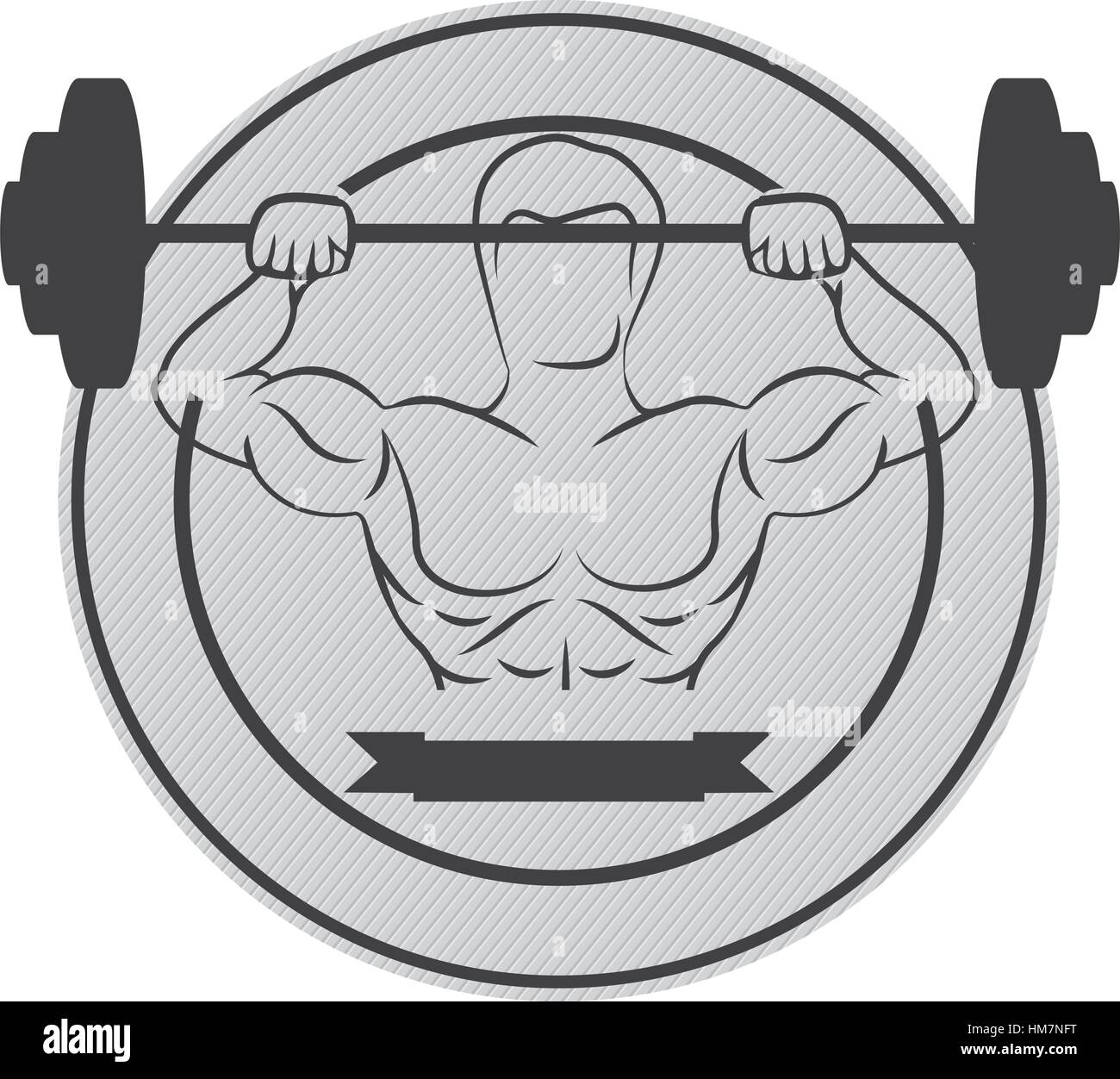 monochrome circular border with muscle man lifting a disc weights and ...