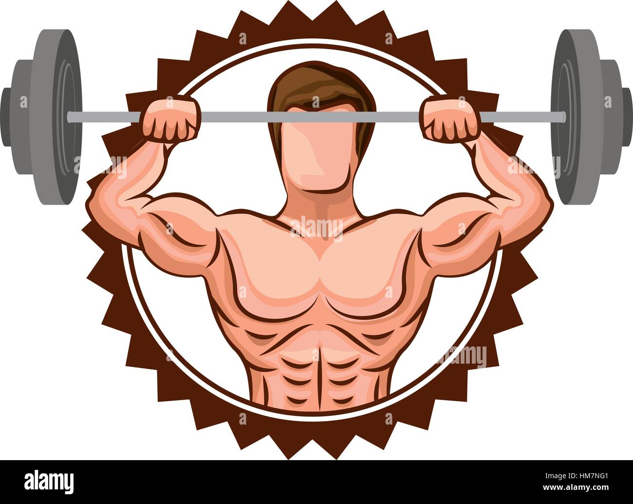 colorful stamp border with muscle man lifting a disc weights vector ...
