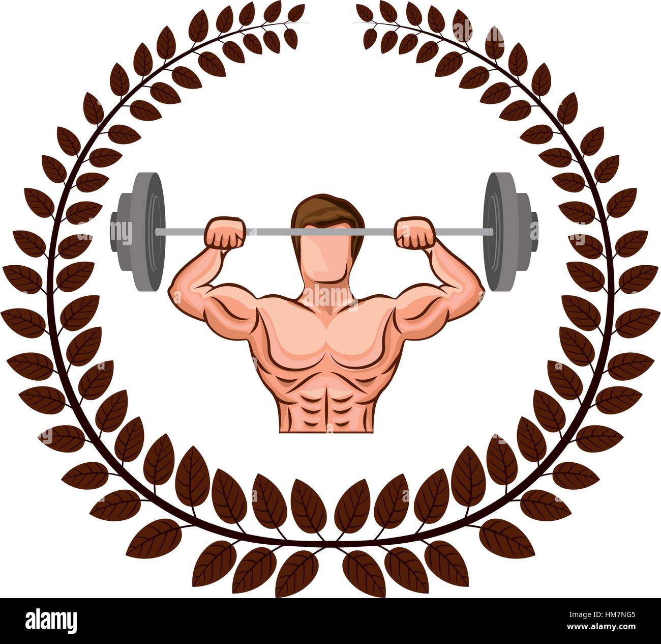 arch of leaves with muscle man lifting a disc weights vector ...