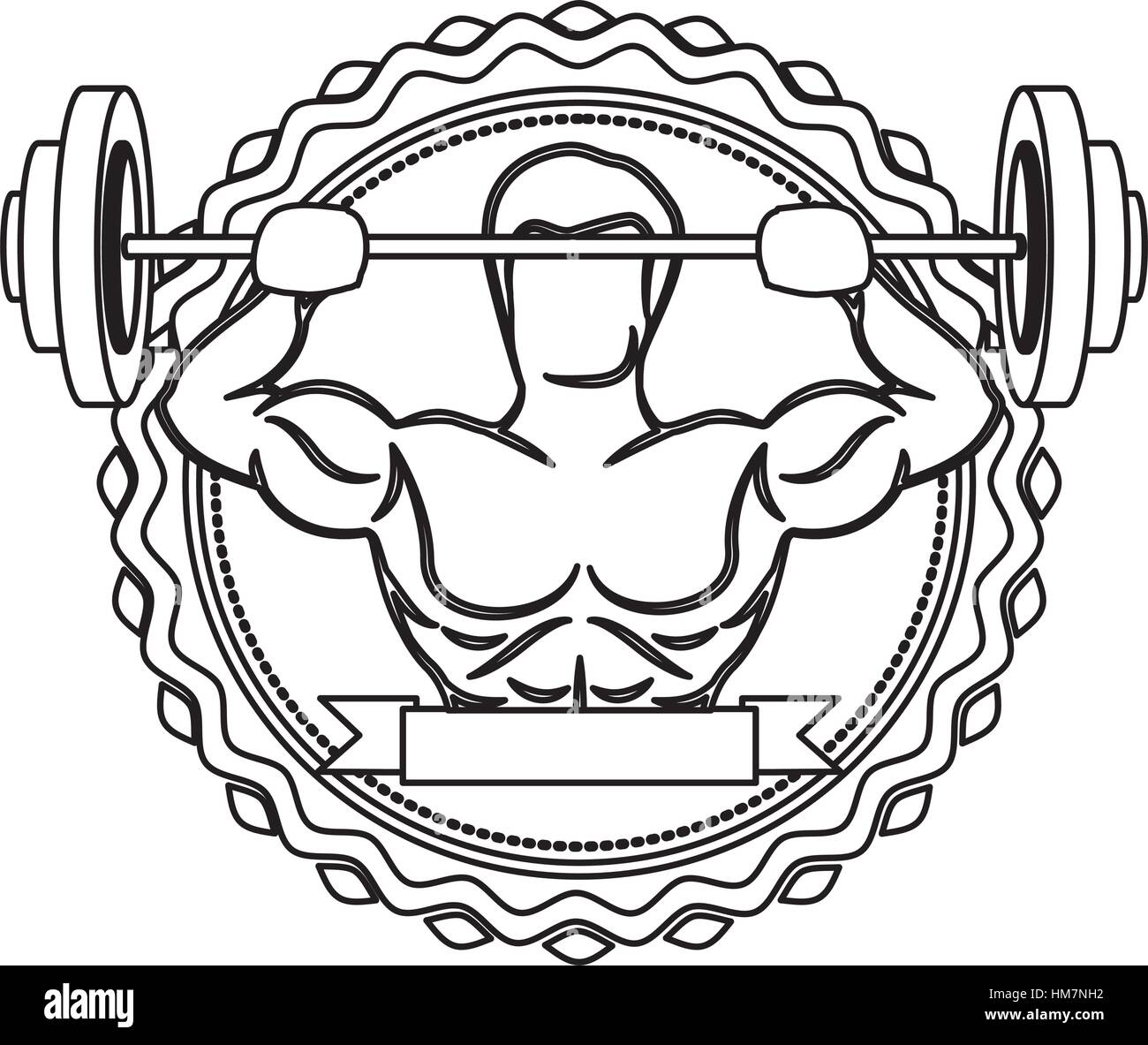 contour sticker border with muscle man lifting a disc weights and label ...