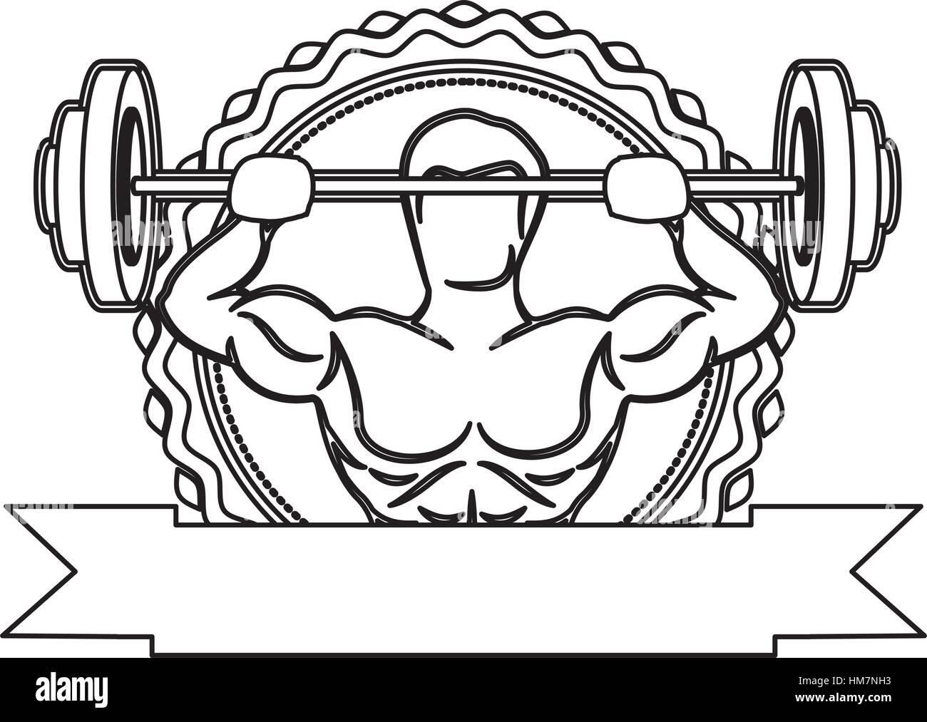 contour sticker frame with muscle man lifting a disc weights and label ...