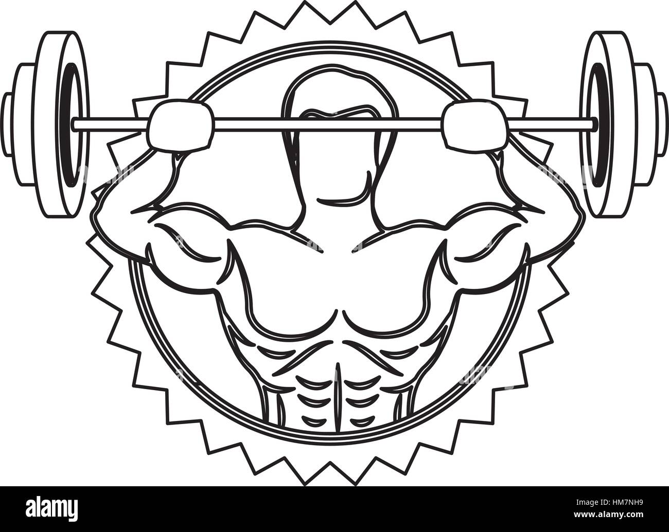 contour stamp border with muscle man lifting a disc weights vector ...