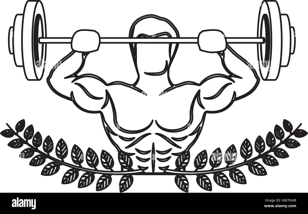 contour ornament leaves with muscle man lifting a disc weights vector ...
