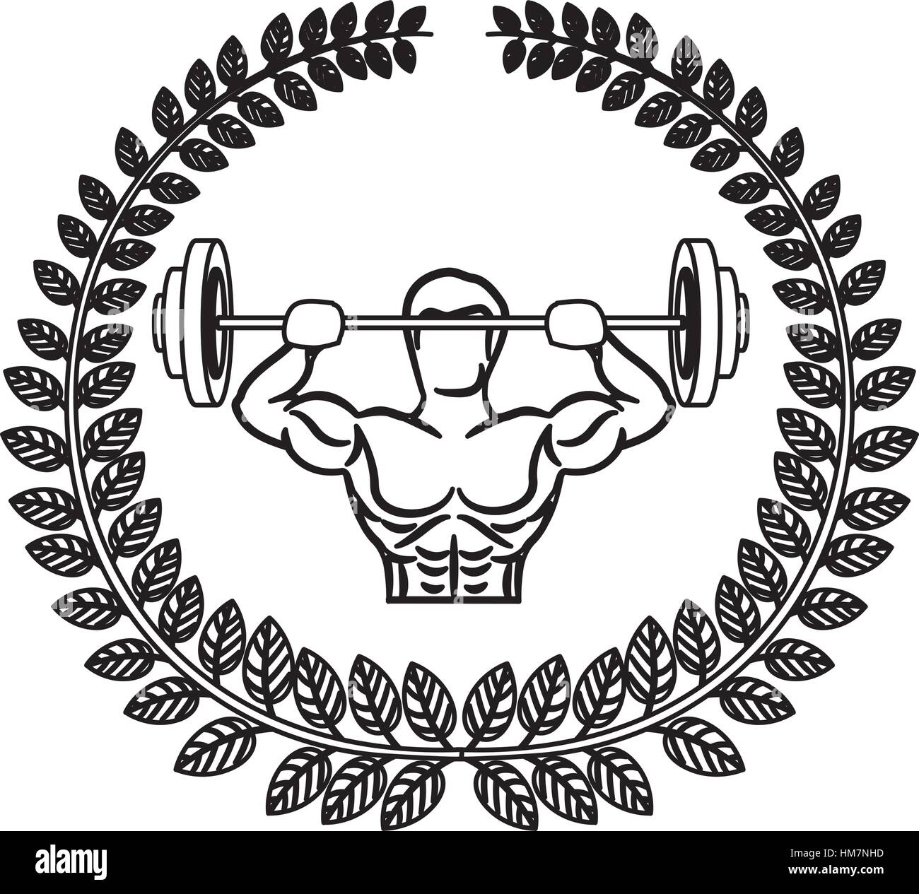 contour arch of leaves with muscle man lifting a disc weights vector ...