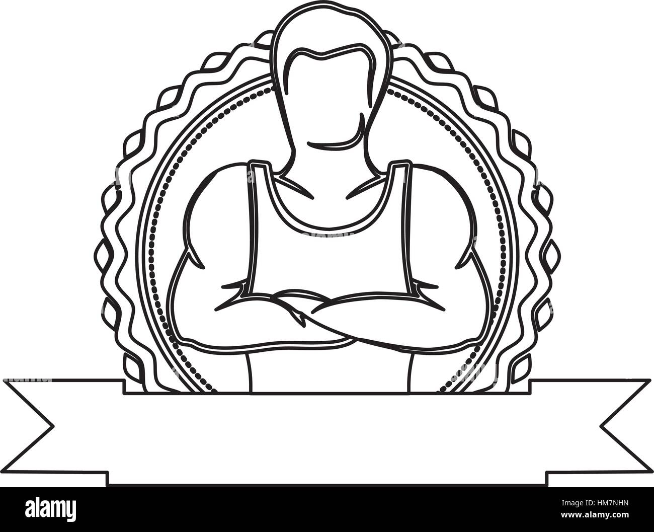 contour sticker border with silhouette muscle man crossed arms and ...