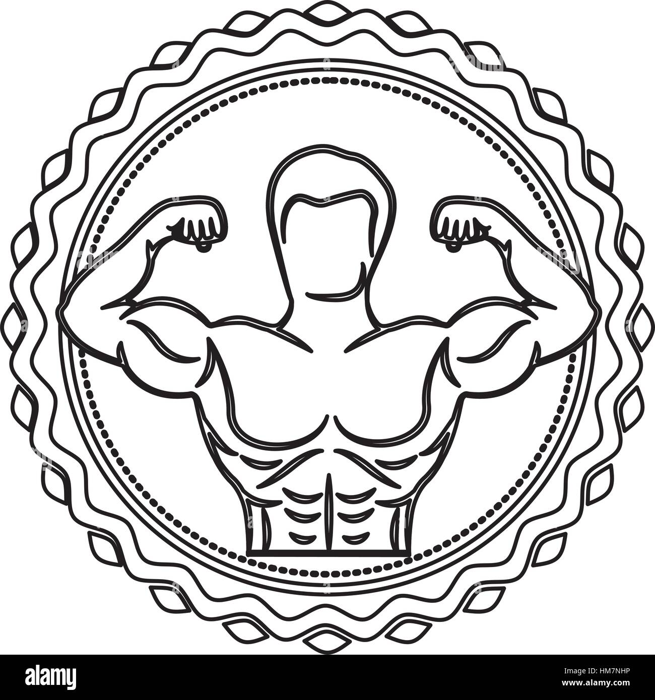 contour stamp border with half body muscle man vector illustration ...