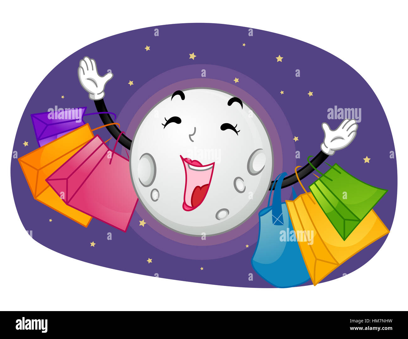 Mascot Illustration of a Moon Going on a Shopping Spree Stock Photo - Alamy