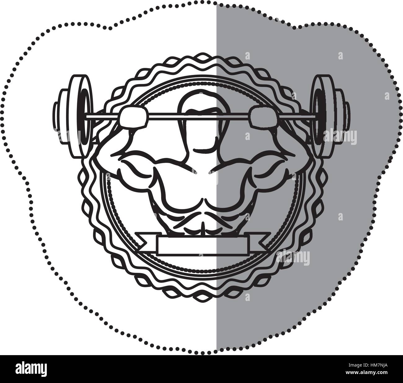 contour sticker border with muscle man lifting a disc weights and label ...