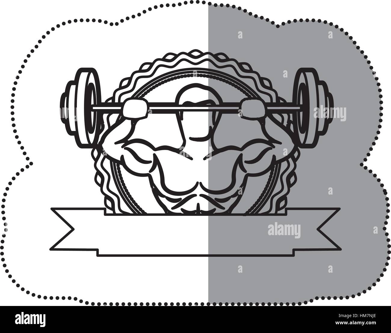 contour sticker frame with muscle man lifting a disc weights and label ...