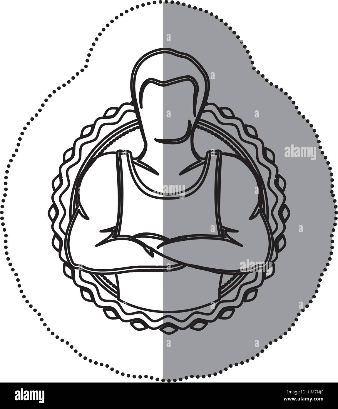 contour sticker border with muscle man crossed arms shading vector ...