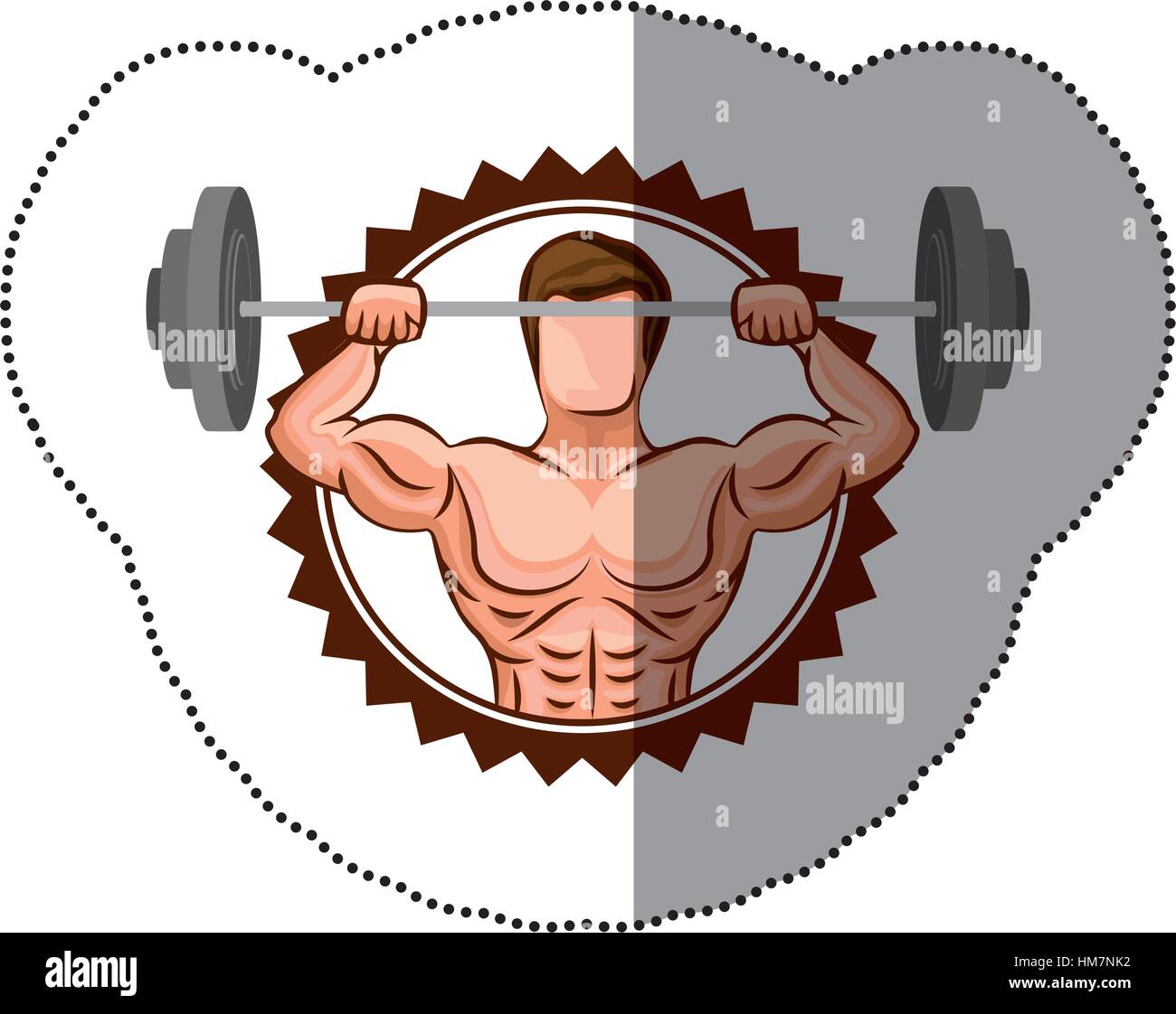sticker colorful stamp border with muscle man lifting a disc weights ...
