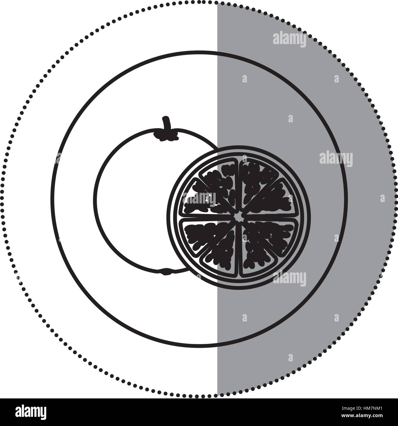 sticker silhouette circular shape with lemon fruit and slice vector ...