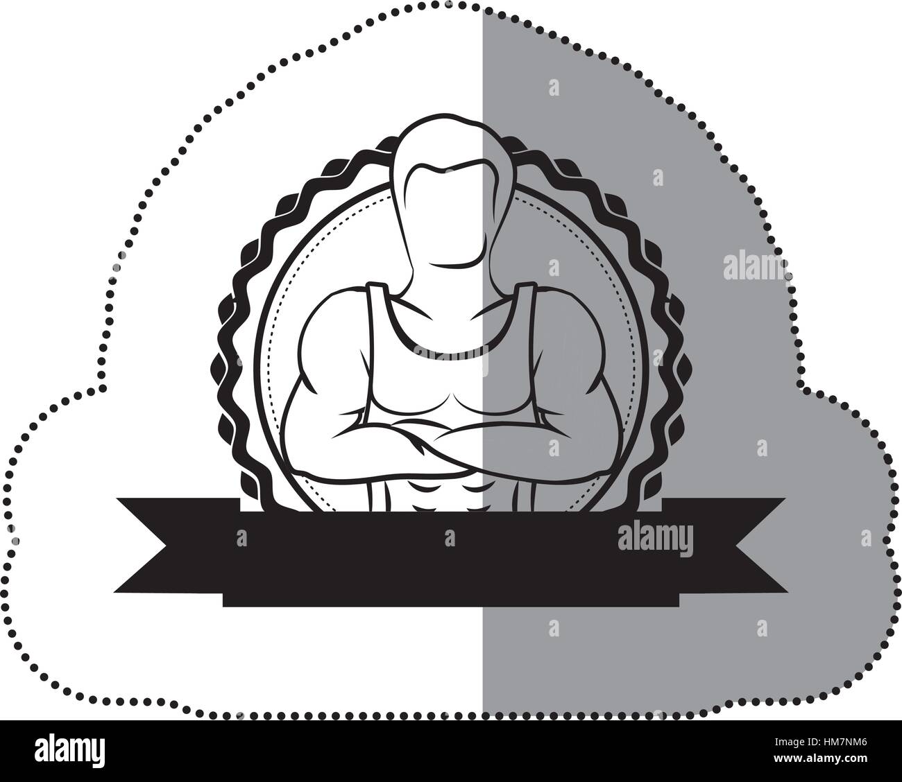 contour sticker border with silhouette muscle man crossed arms and ...