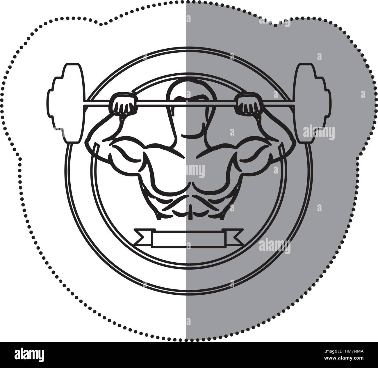 contour sticker frame with muscle man lifting a disc weights and label ...